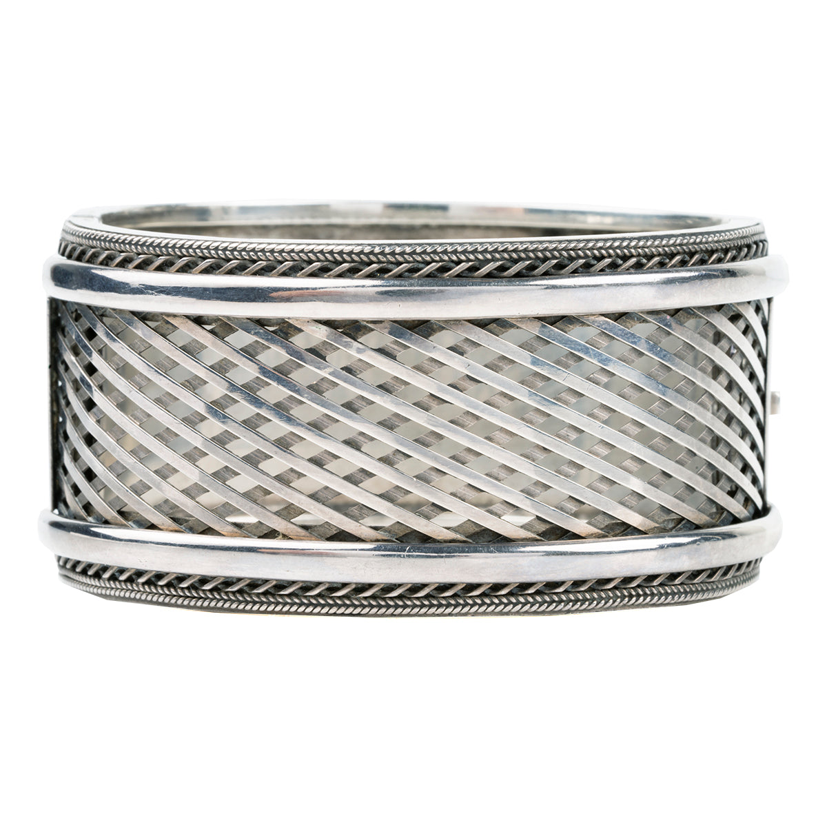 Victorian era Sterling Silver Cross Hatch Bangle | Bell and Bird
