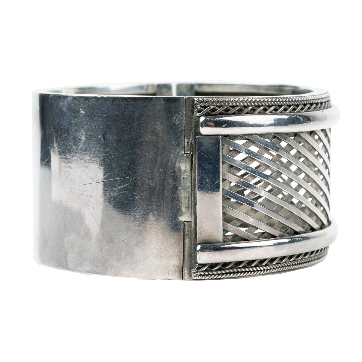 Victorian era Sterling Silver Cross Hatch Bangle | Bell and Bird