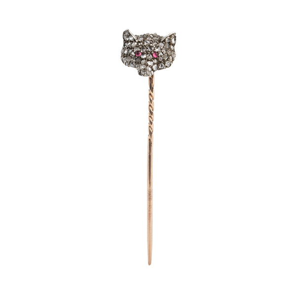 Victorian Era Diamond and Ruby Fox Stick Pin – Bell and Bird