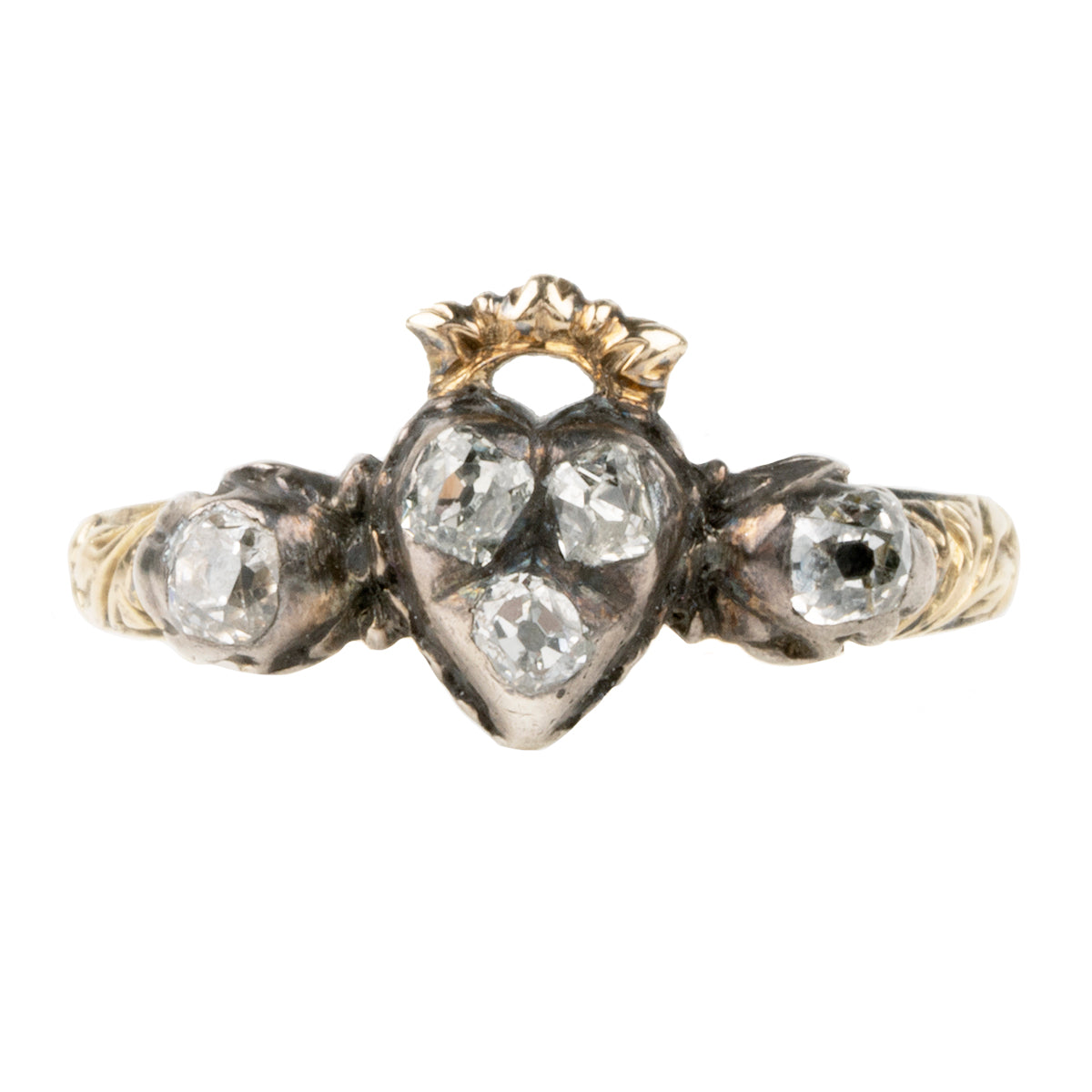 Rare Queen Anne Era Diamond Crowned Heart Ring – Bell and Bird