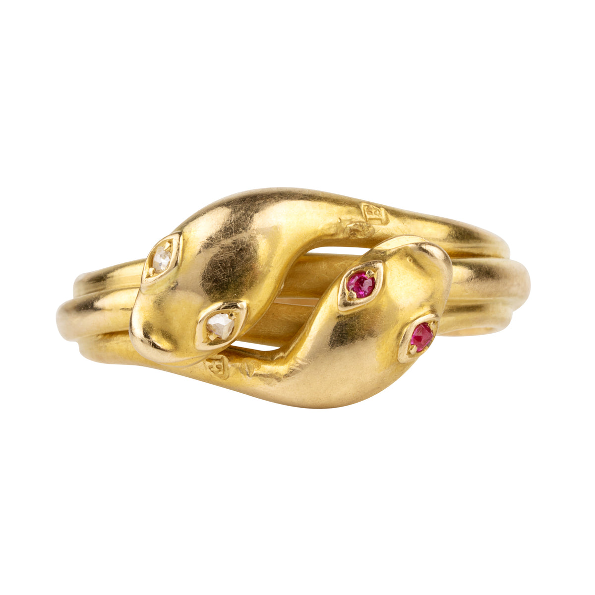 Victorian Twin Snake Ring with Ruby and Diamond Eyes – Bell and Bird