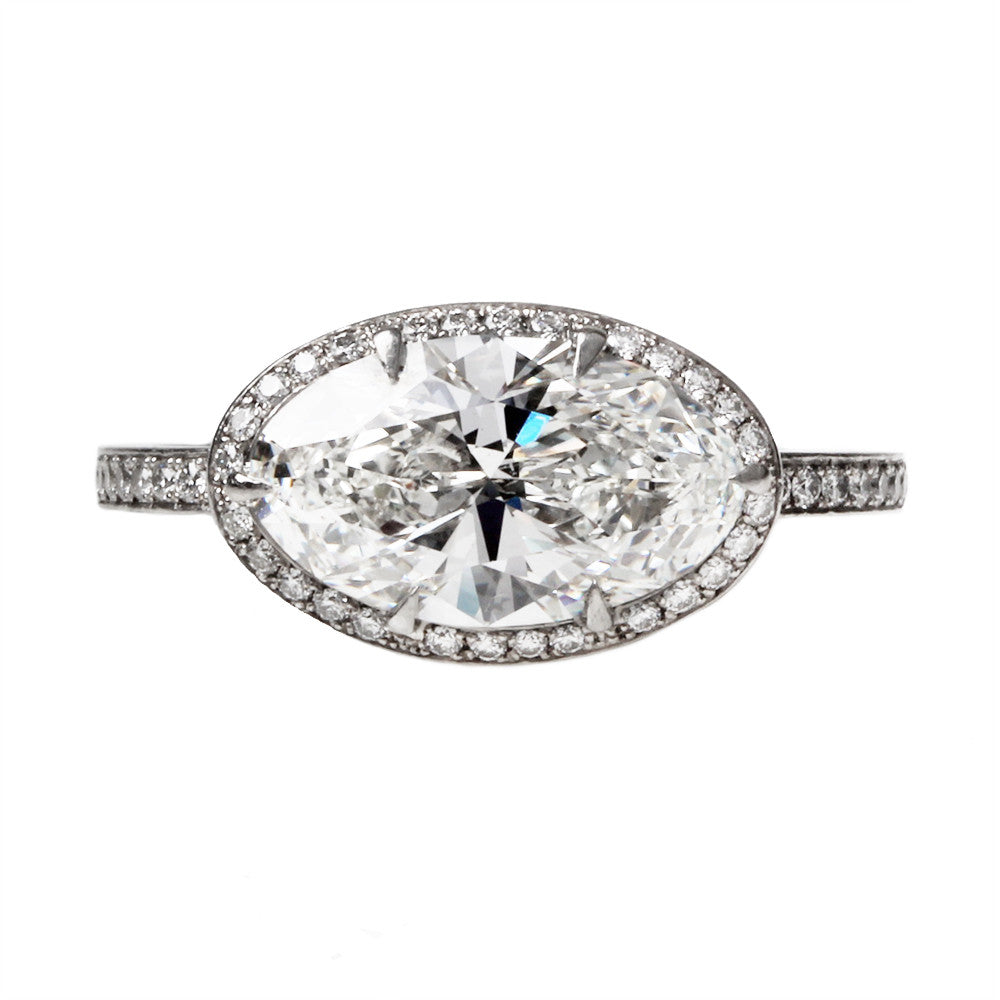 East/West Old Mine Cut Moval Diamond Ring | Bell and Bird
