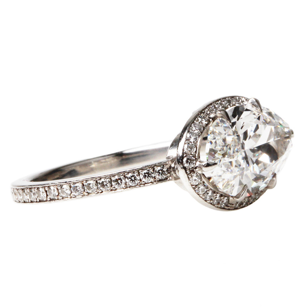 East/West Old Mine Cut Moval Diamond Ring | Bell and Bird