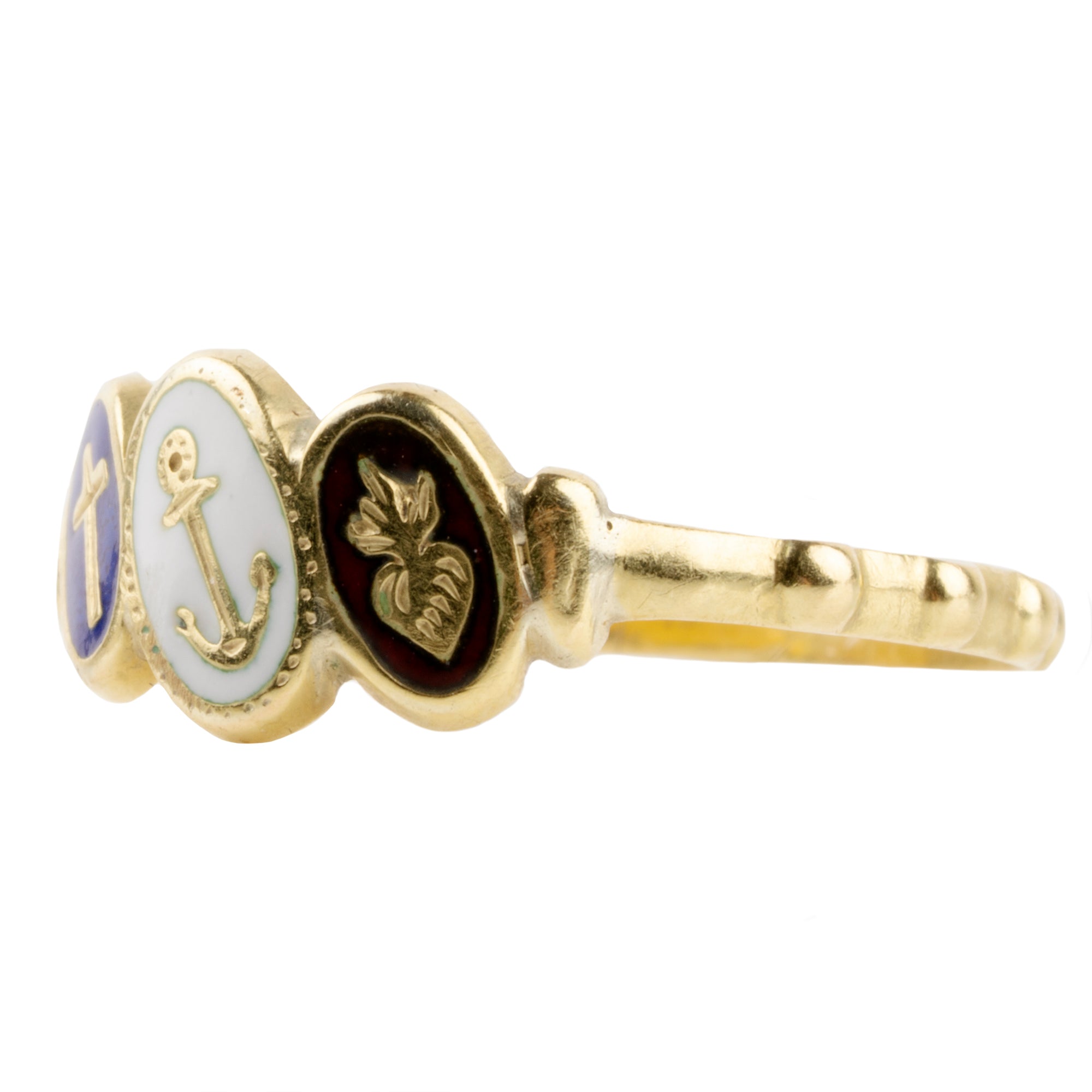 19th Century French 'Faith, Hope, and Charity" Rosary Ring | Bell and Bird