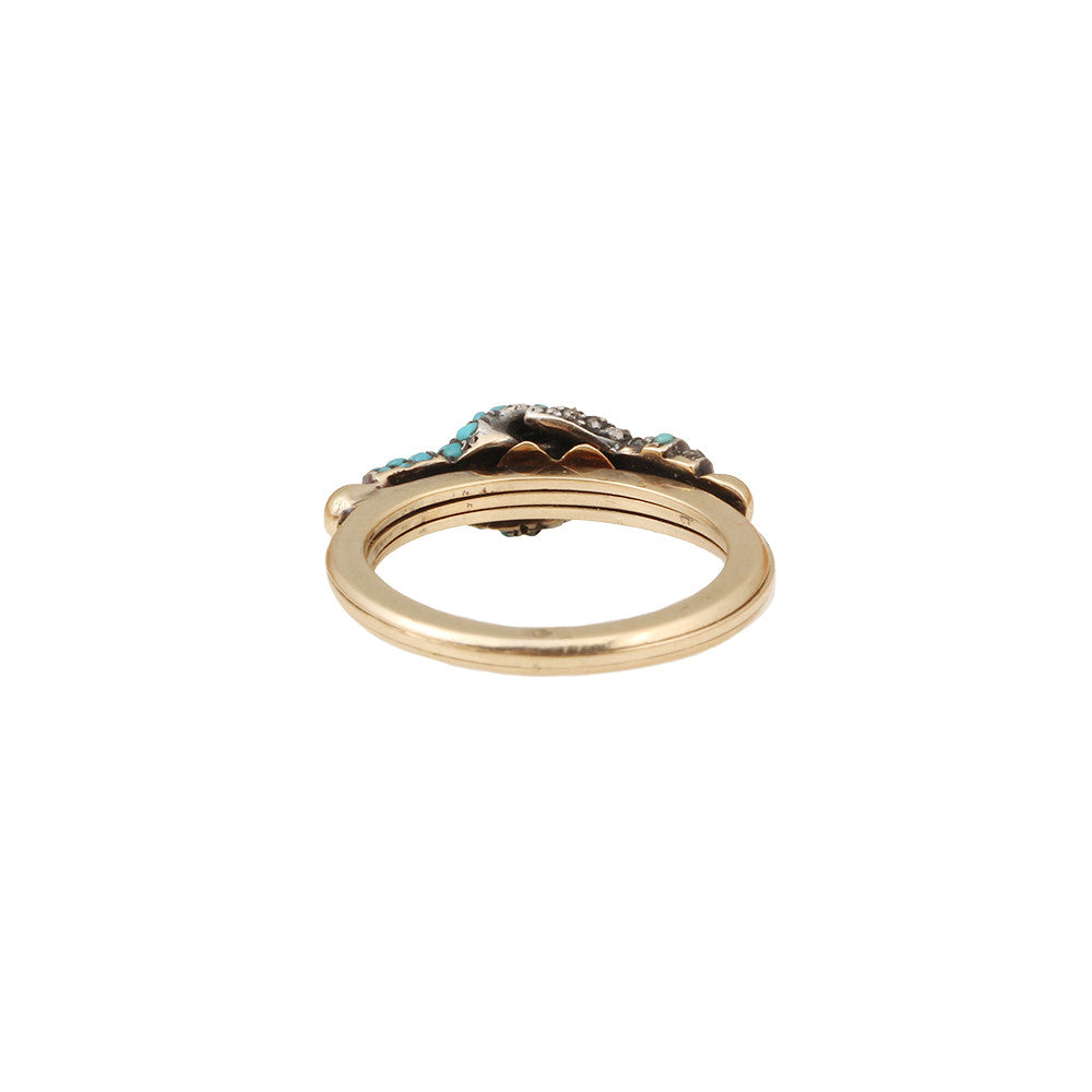 Georgian Diamond & Turquoise Gimmel Ring | Bell and Bird