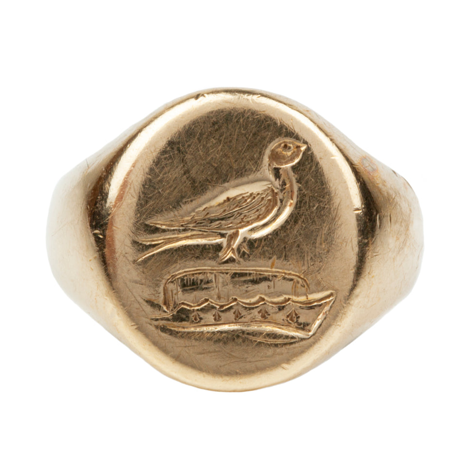 Victorian Era Signet Ring with Bird and Crown – Bell and Bird