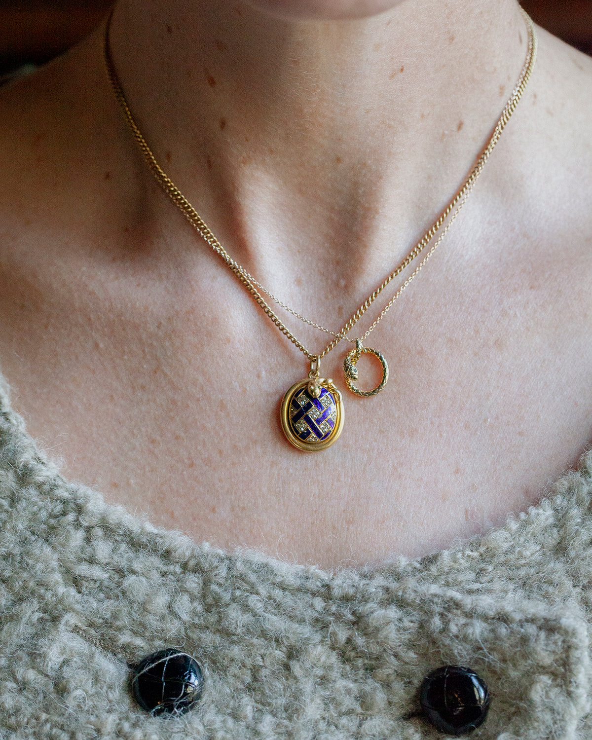 Victorian Era Diamond and Enamel Snake Locket | Bell and Bird