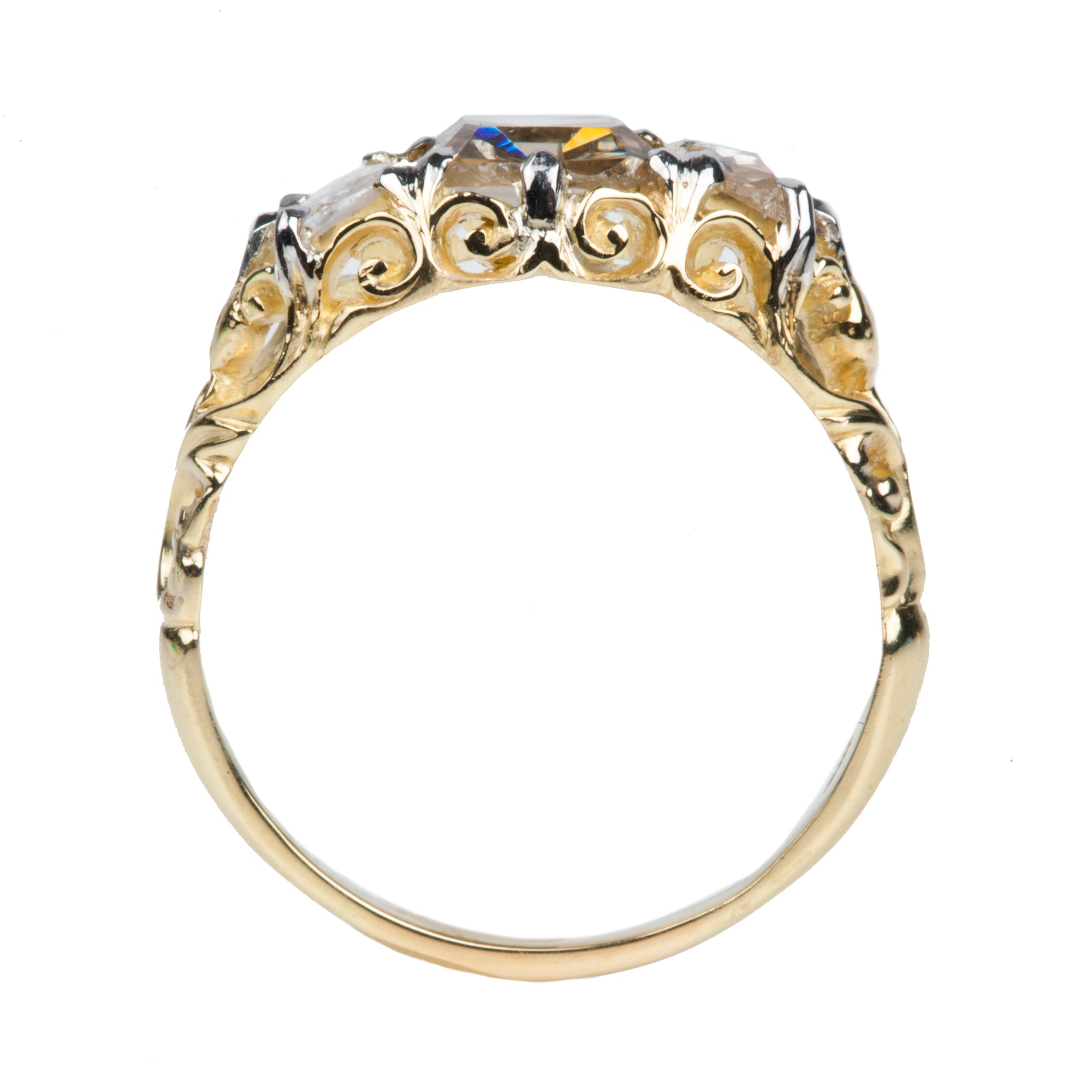 Victorian Table Cut Diamond Three Stone Ring | Bell and Bird