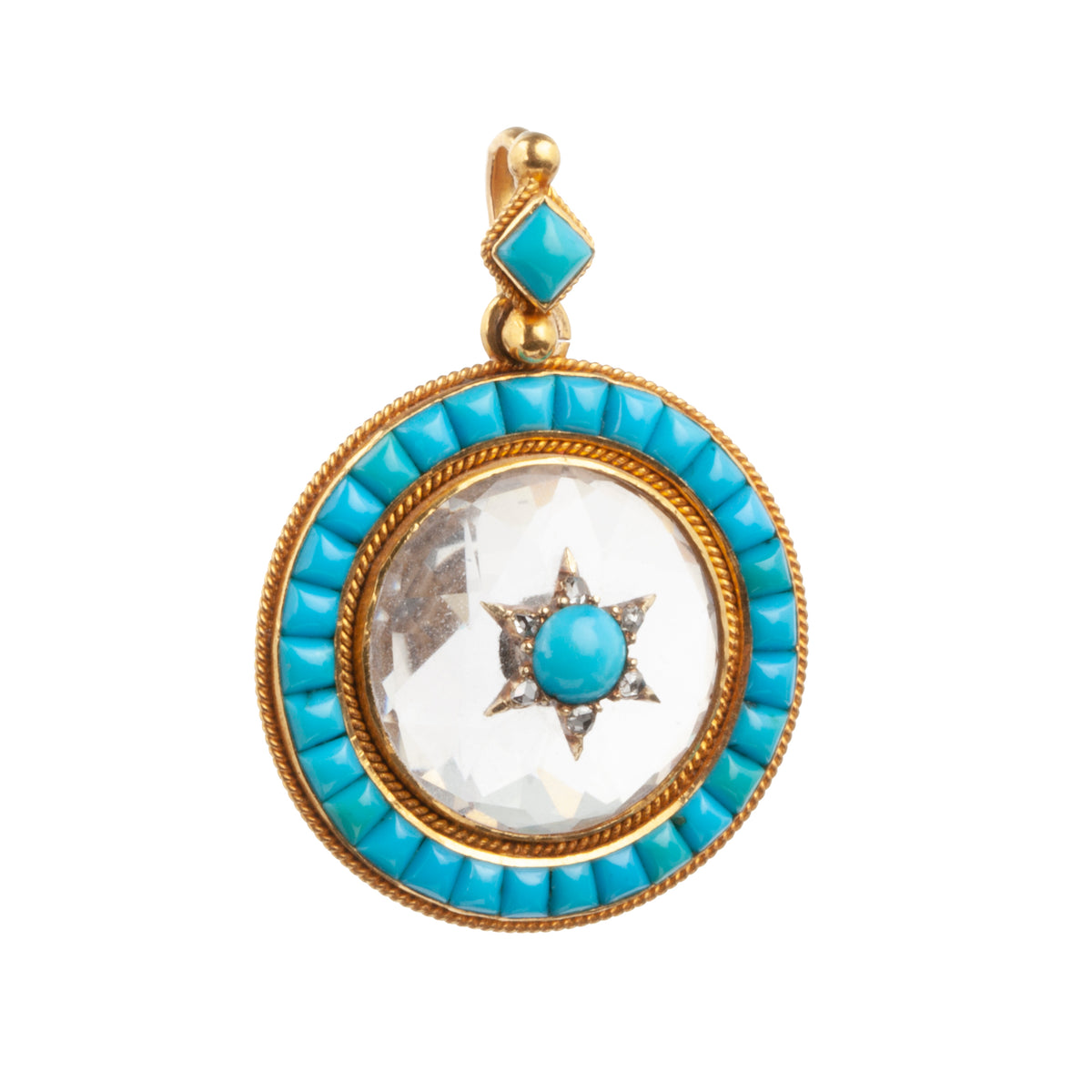 19th century rock crystal, turquoise and diamond Locket | Bell and Bird